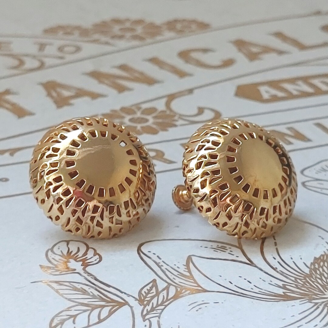 Vintage Brass Screw Back Earrings With Dome Shape, Retro Statement ...