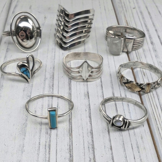Vintage Sterling Rings, Mexico Silver Rings, Turquois… - Gem