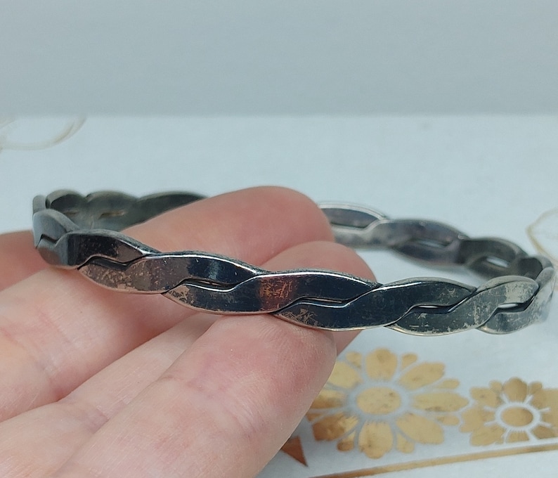 Vintage Mexico Bangle Solid 925 Sterling Silver Woven Bangle Bracelet ...