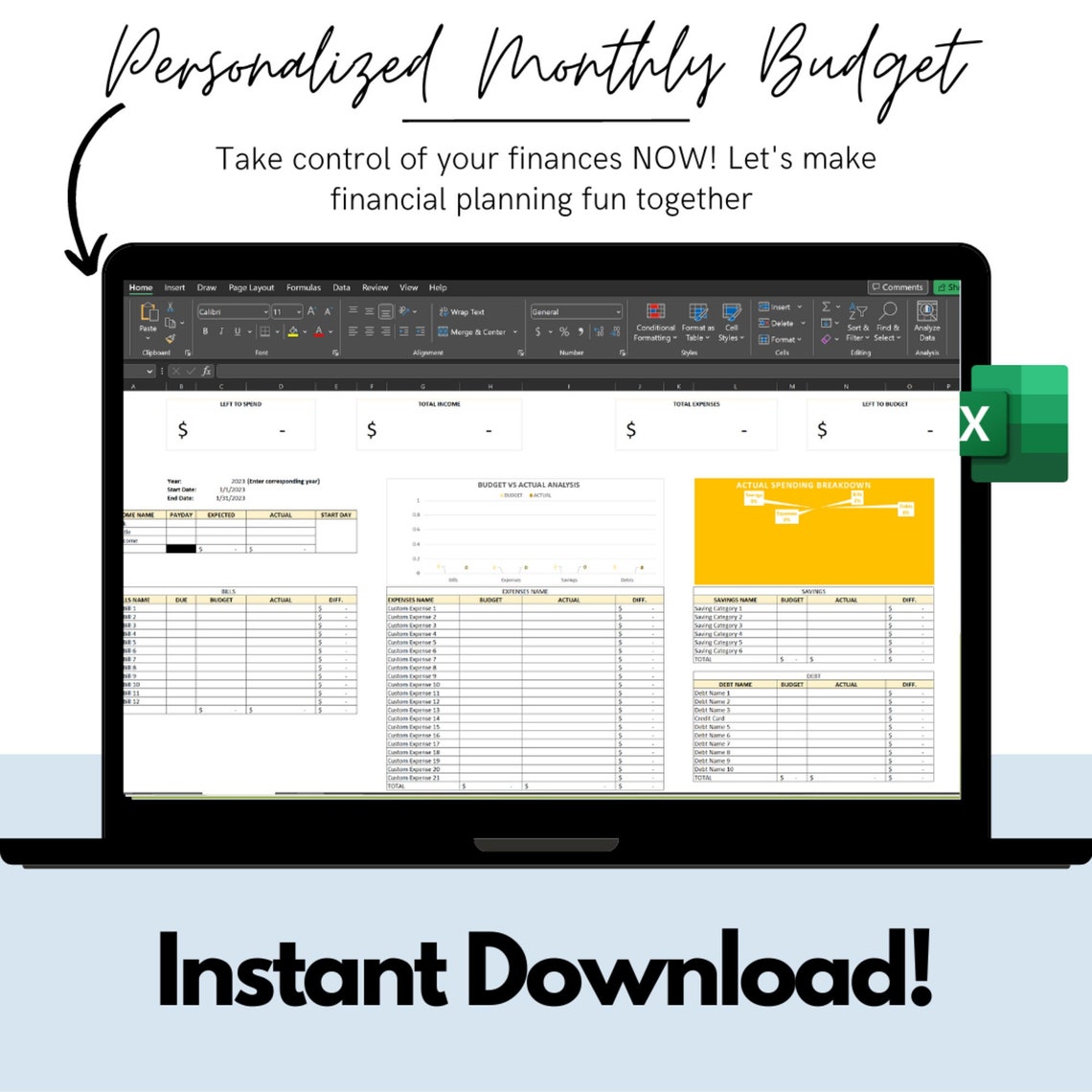 Monthly Budget Planning Spreadsheet - Reusable, Intuitive, and Easy to ...
