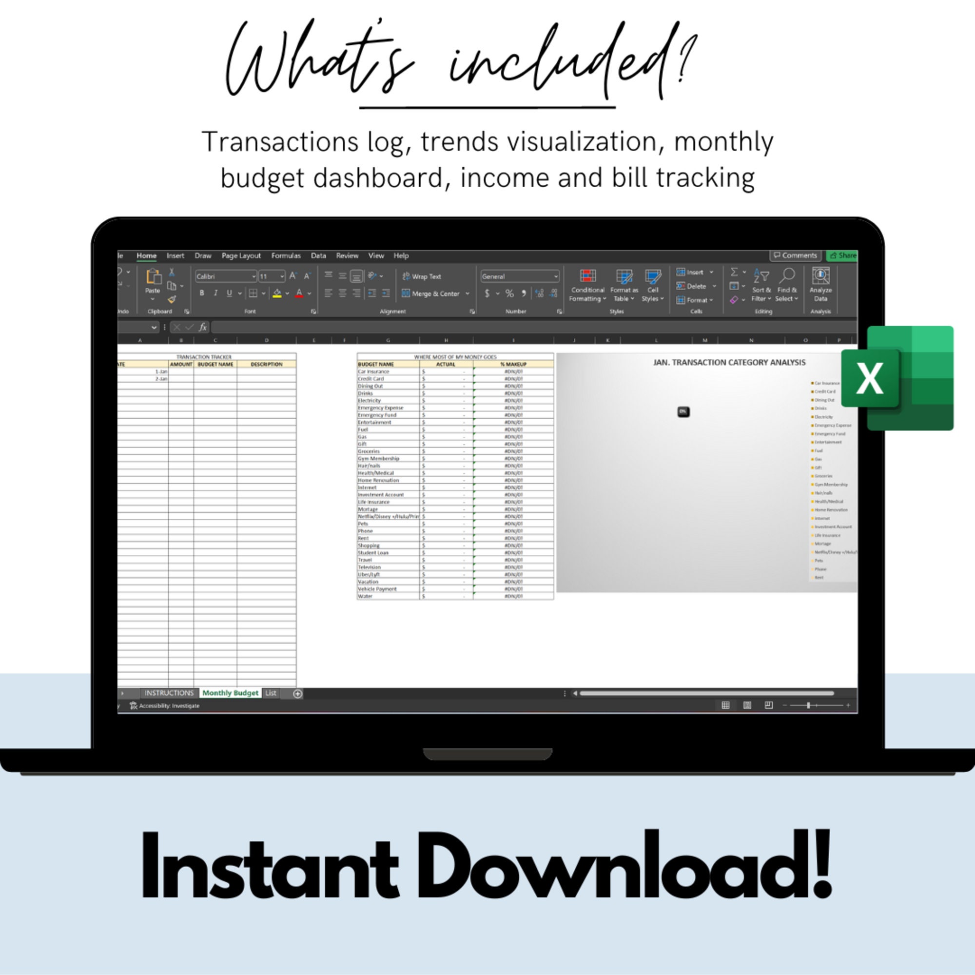 Monthly Budget Planning Spreadsheet - Reusable, Intuitive, and Easy to ...