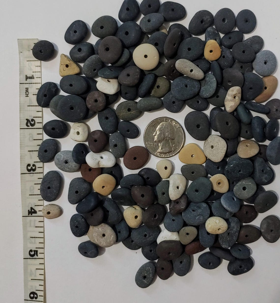 Hand Center Drilled Small Multi Color Beach Stone Beads, Natural Rock ...