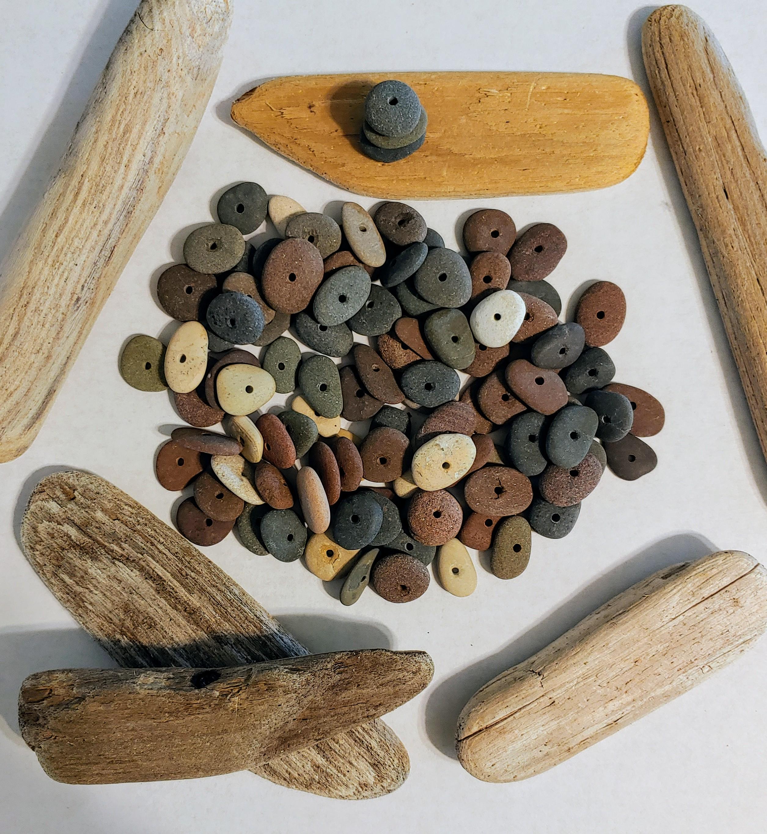Hand Center Drilled Small Multi Color Beach Stone Beads, Natural Rock ...