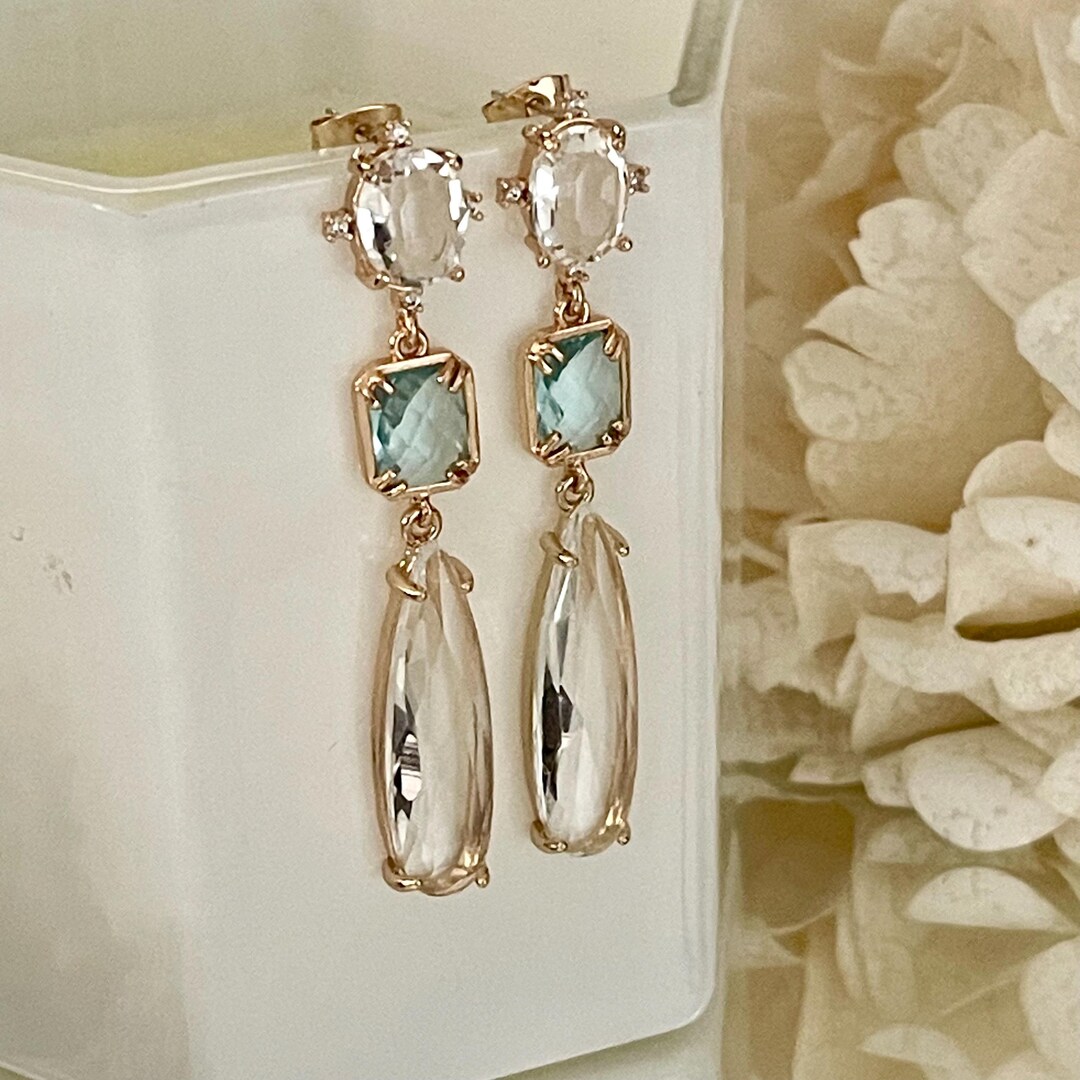 Light Blue Bridal Earrings - Crystal Bridal Jewelry for Bridesmaids ...