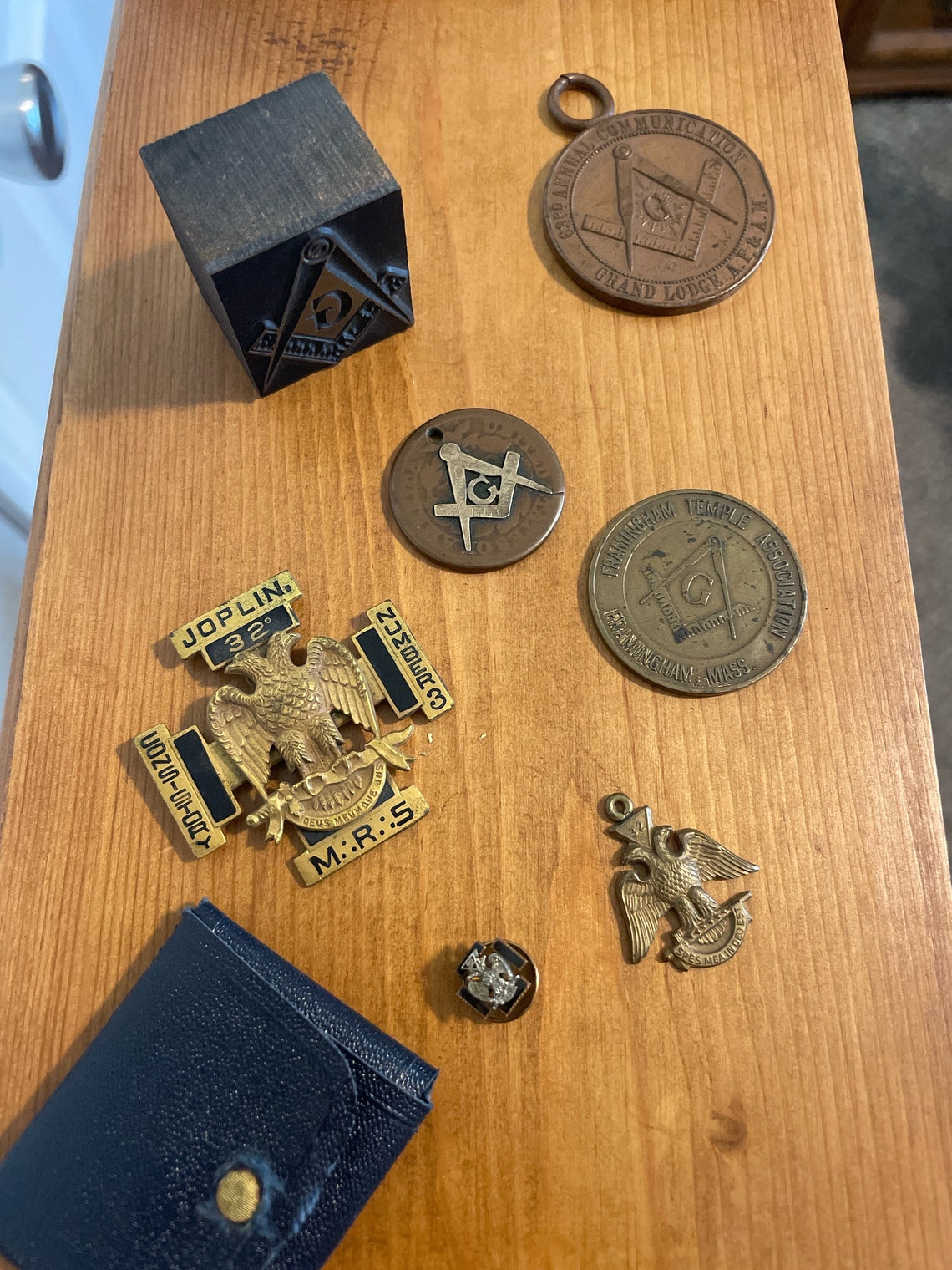 Vintage Masonic Lot-stamp Block, Ribbon Medals, Delegate Badge, Coins ...