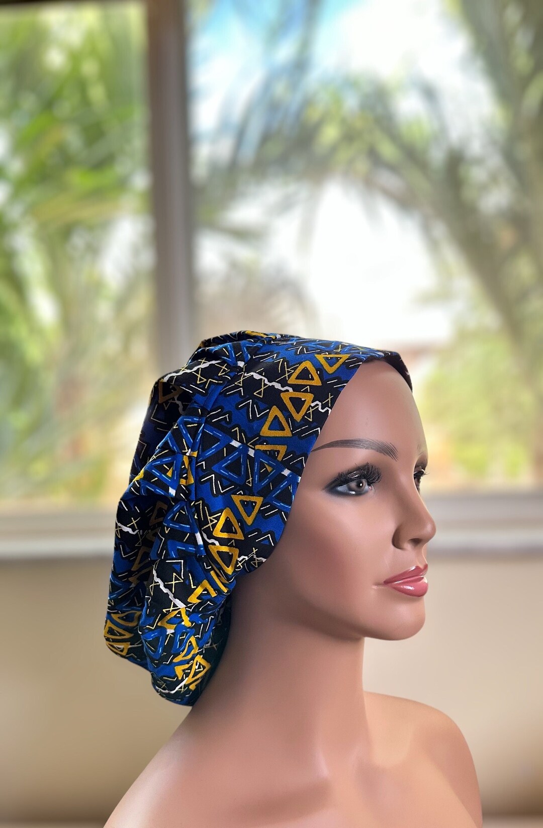 Blue Surgical Scrub Hats, Satin Lined Cap, 100% Cotton, Handmade All ...