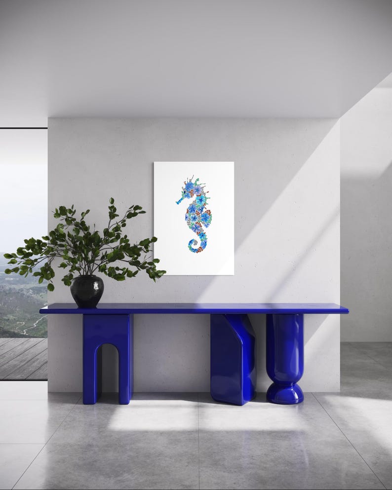 Classic Matte Paper Poster Seahorse Drawing With Floral Details - Etsy UK