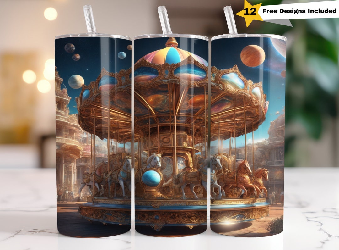 Amusement Carousel Ride Carriages Colorful Artwork Tumbler Wrap for 20 ...