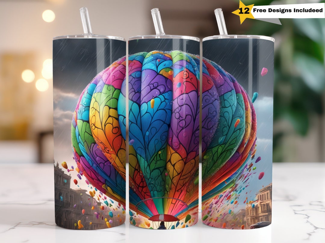 Hot Air Balloon Colorful Amazing Bright Colors Art Tumbler Wrap for 20 ...