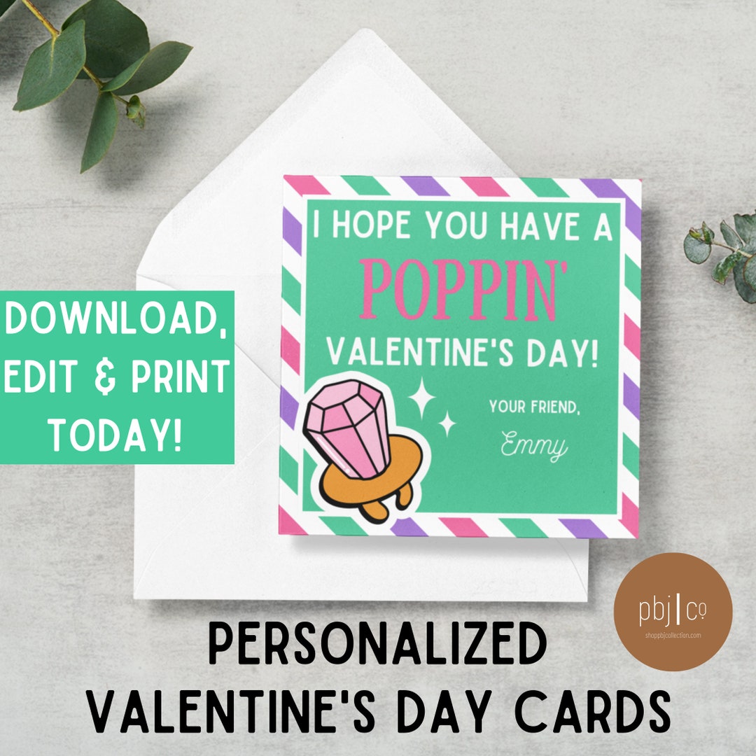 EDITABLE Kids Customized Poppin' Valentine's Day Cards Favors Boy Girl ...