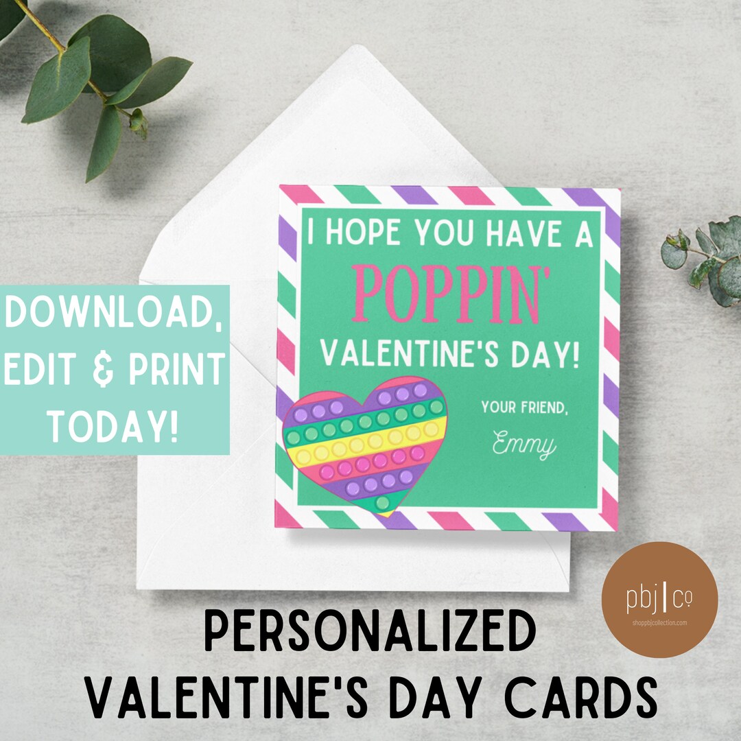 EDITABLE Kids Customized Pop-it Valentine's Day Favors Boy Girl ...