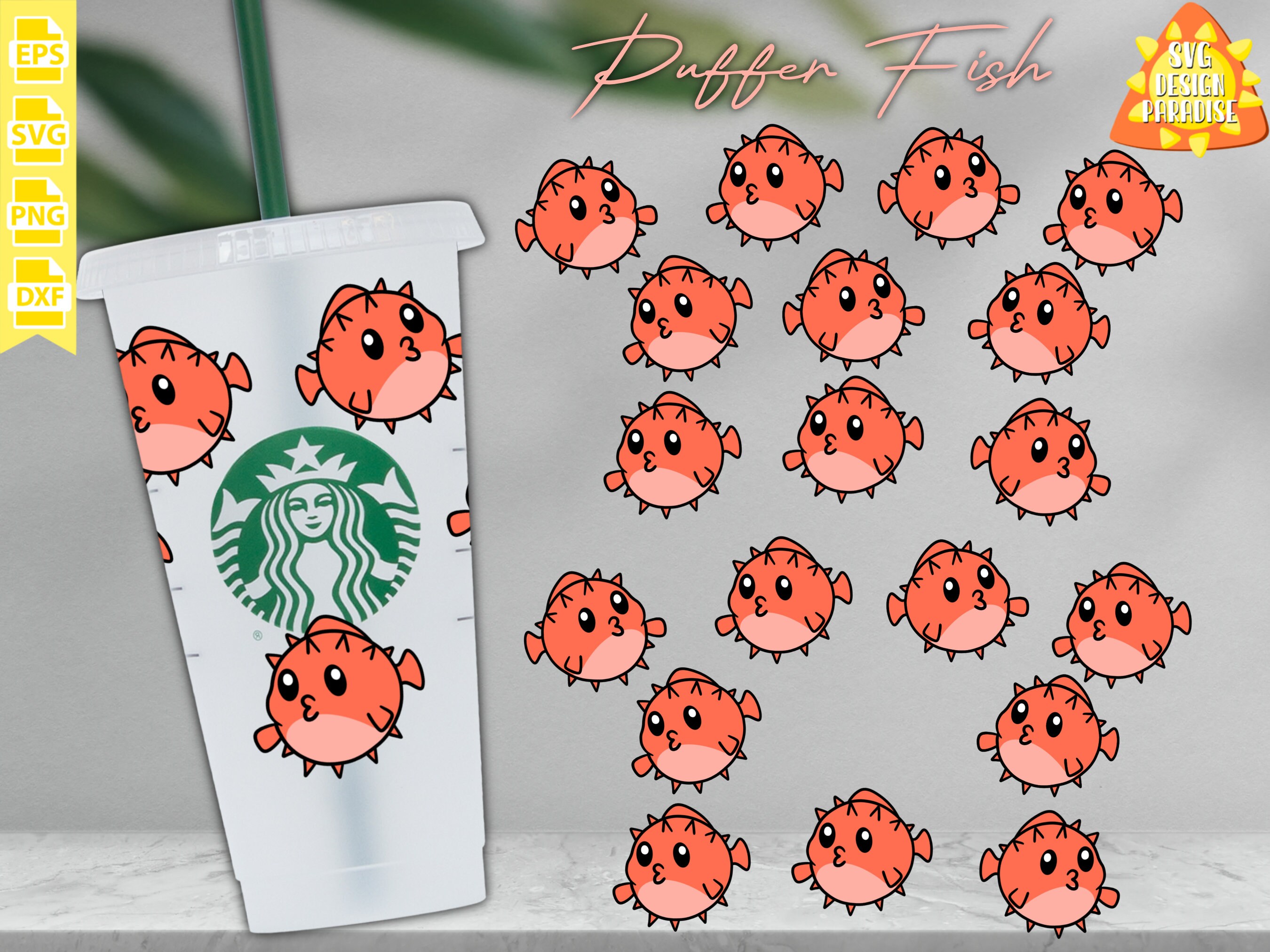 24oz Puffer Fish Venti Cold Cup Svg Puffer Fish Svg Puffer - Etsy