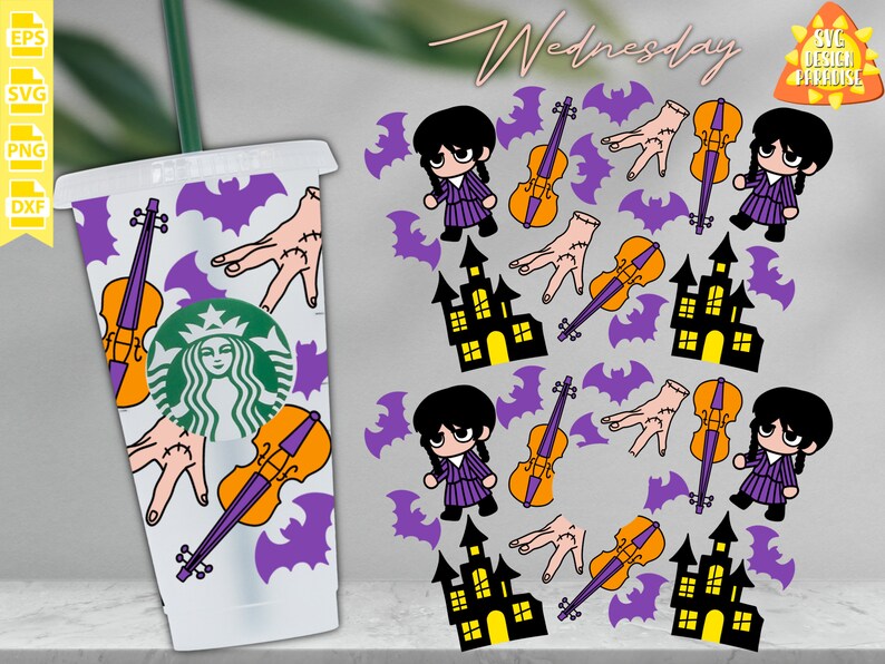 Wednesday Addams Svg Png Dxf Halloween Wrap Cold Cup Svg Venti - Etsy ...