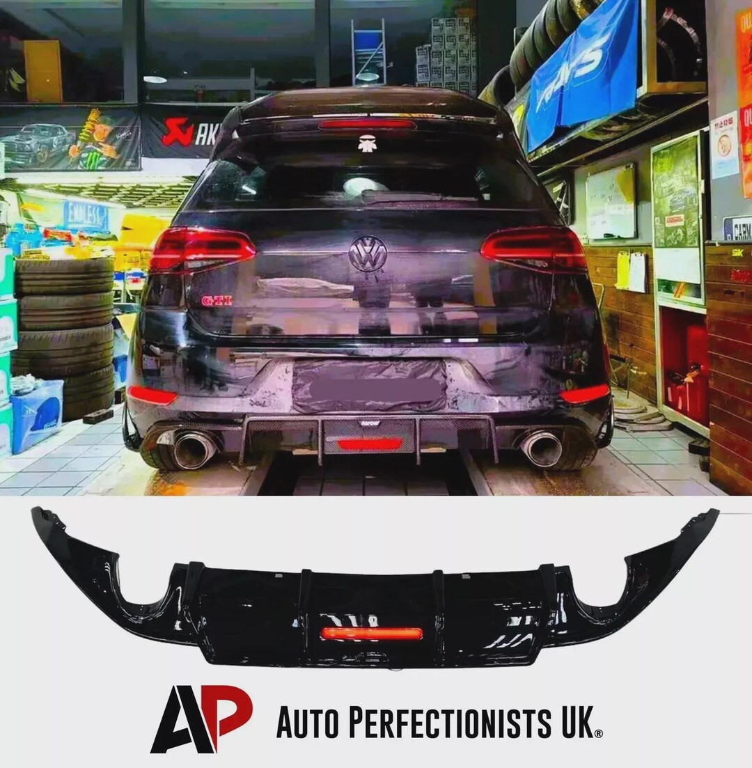 VW Golf Gtd Gti Tsi Tdi MK7 Black Valance Diffuser Lip WITH LED 13-16 ...