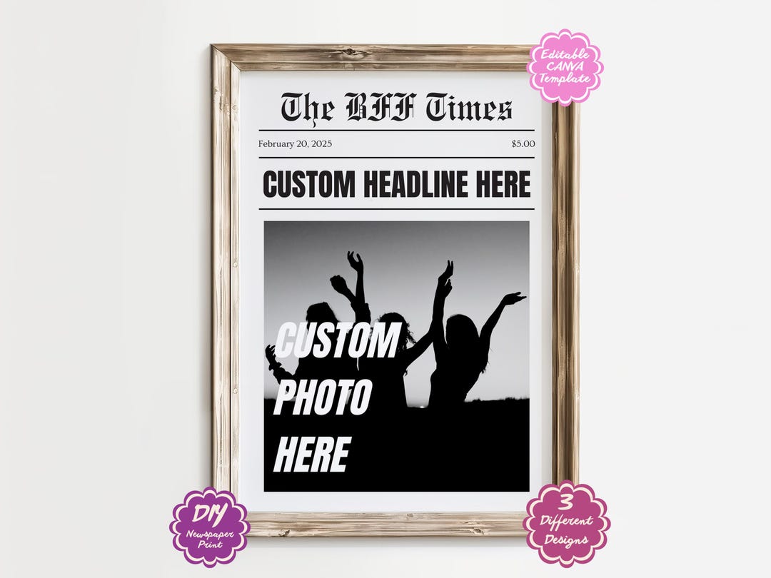 Custom Newspaper Print, Editable Canva Template, DIY Personalized Wall ...