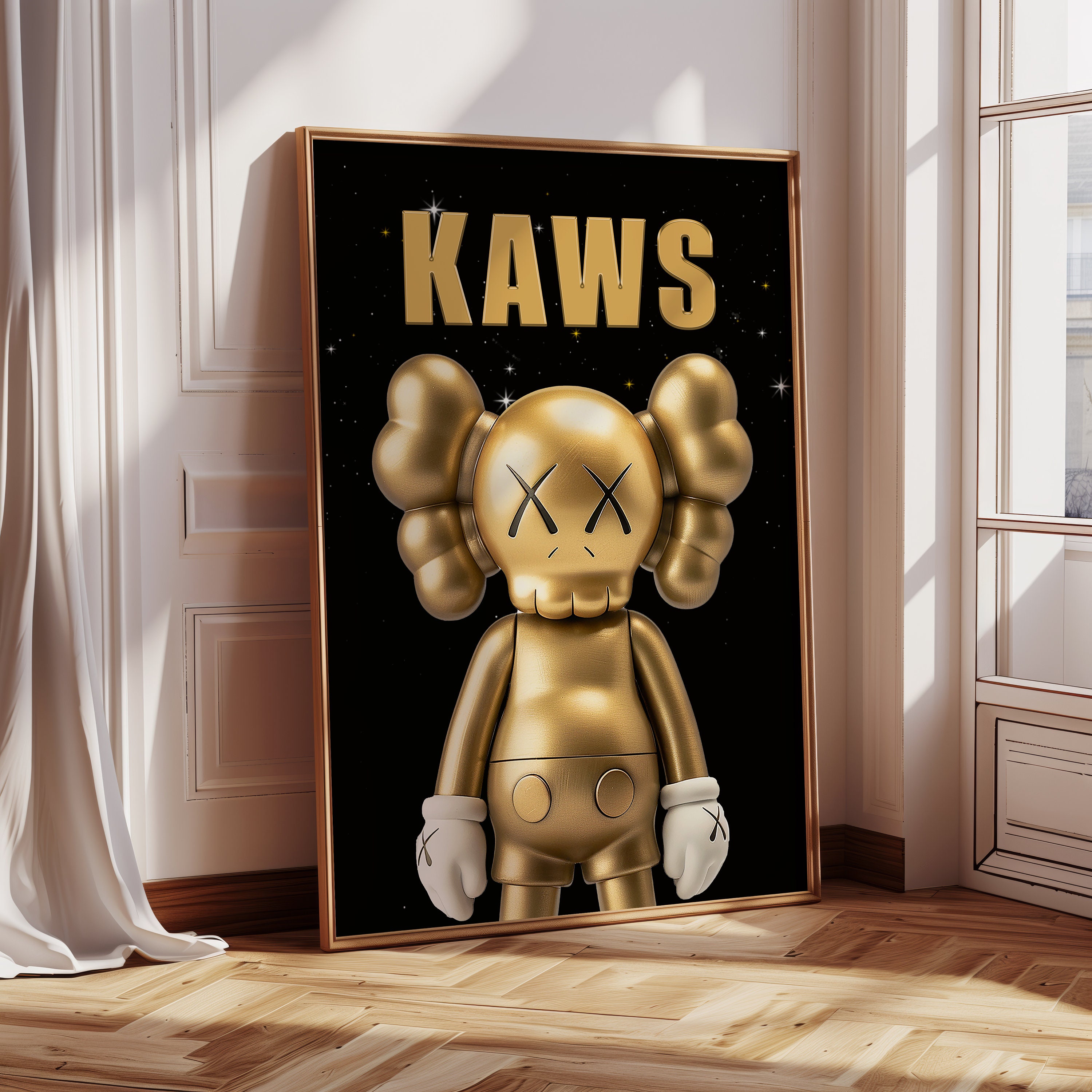 Gold KAWS Figure Printable Wall Art, Set of 3 Prints, Hypebeast Figures ...