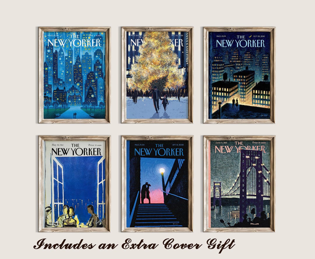 The New Yorker Set of 6, Night Covers, Lights, Navy Blue, Magazine ...