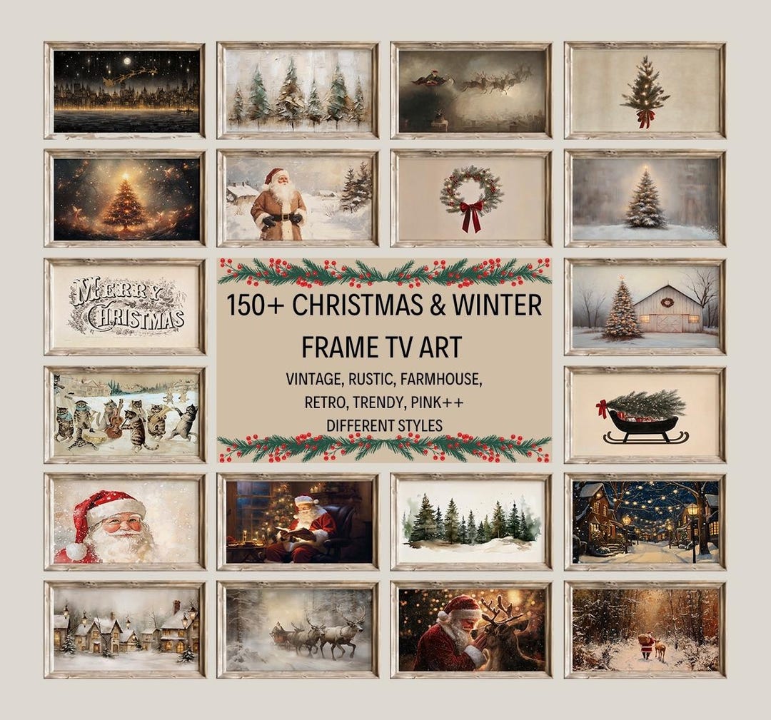 Christmas Frame TV Art, Samsung Frame Set of 150, Vintage TV Frame Art ...