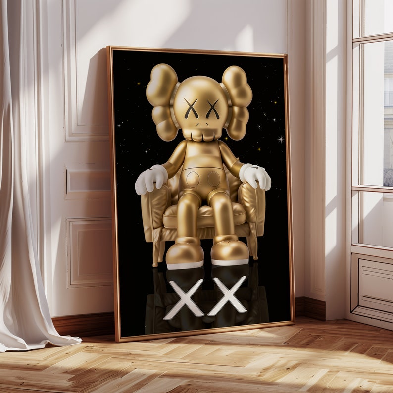 Gold KAWS Figure Printable Wall Art, Set of 3 Prints, Hypebeast Figures ...