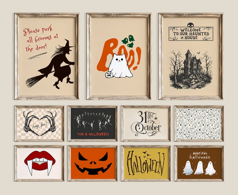 Spooky Cute Halloween Print Set of 35, Retro Halloween Posters ...