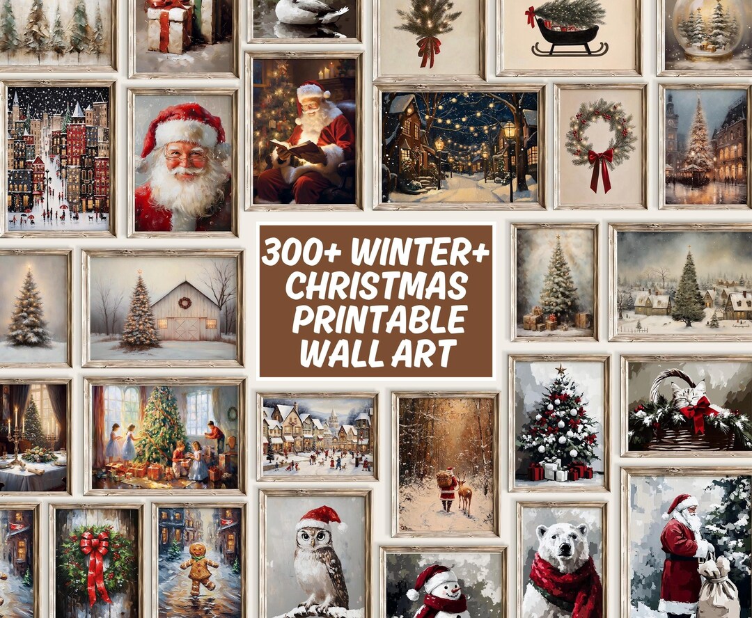 Christmas Prints, Bundle of 300, Vintage Christmas, Rustic Oil Painting ...