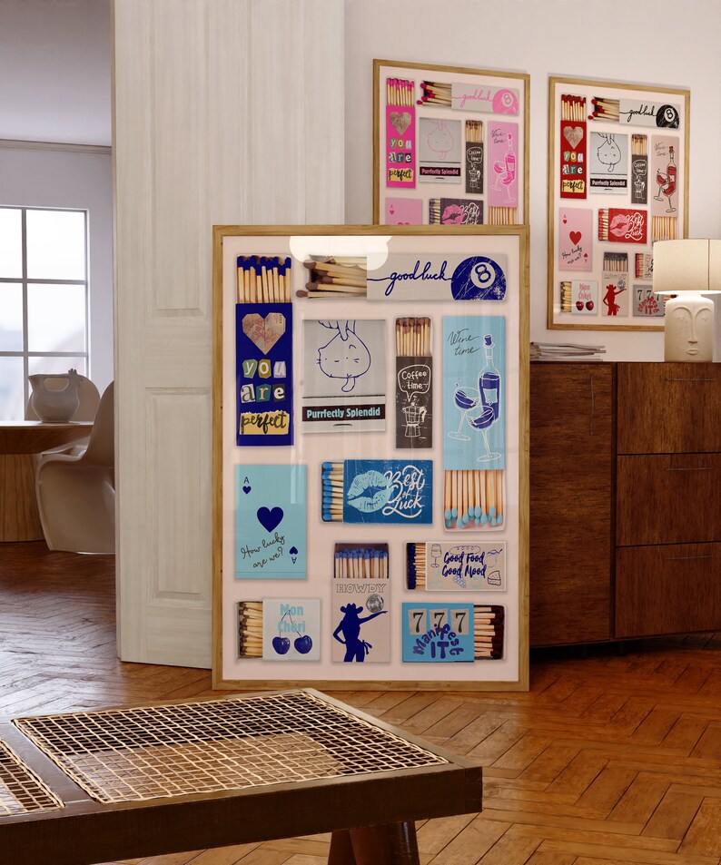 Blue Matchbox Print, Vintage Matchbox Poster, Trendy Matches, Retro ...