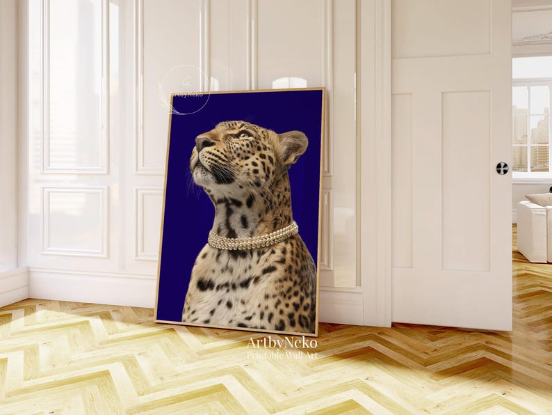 Navy Blue Glam Wall Art Set of 6 – Leopard Print Posters, Dorm Room ...