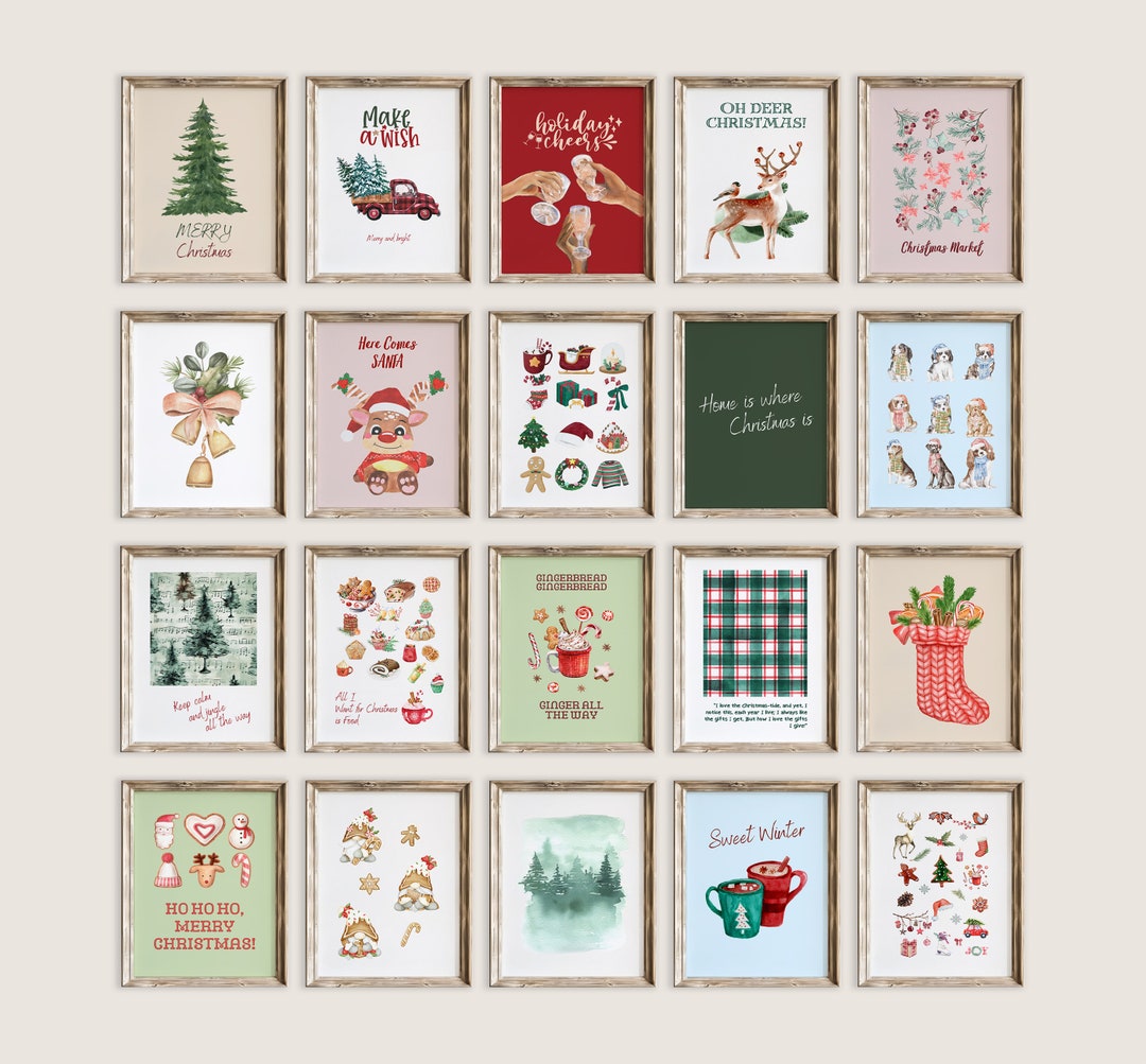 Christmas Gallery Wall Set of 20, Holiday Decor, Christmas Digital ...
