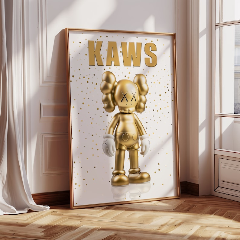 Gold KAWS Figure Printable Wall Art, Set of 3 Prints, Hypebeast Figures ...