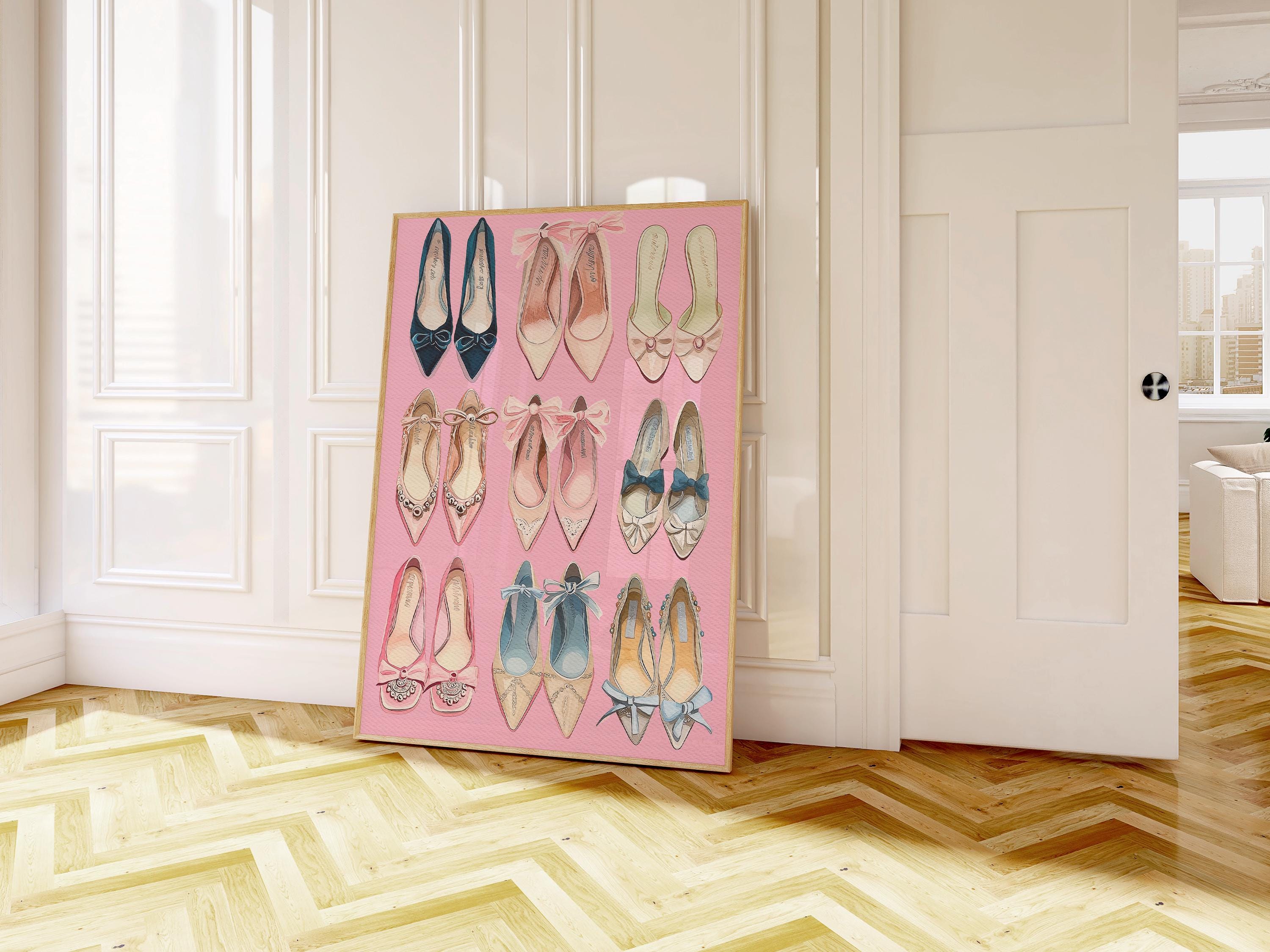 Vintage Heels Print, Pink Fashion Wall Art, Girly Bedroom Decor, Preppy ...