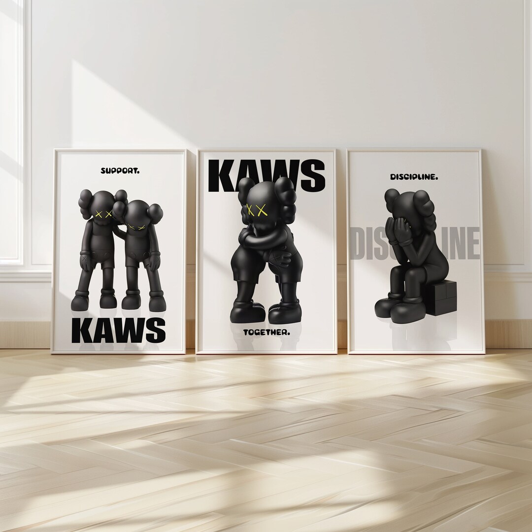 Black KAWS Figure Printable Wall Art, Set of 3 Prints, Hypebeast ...