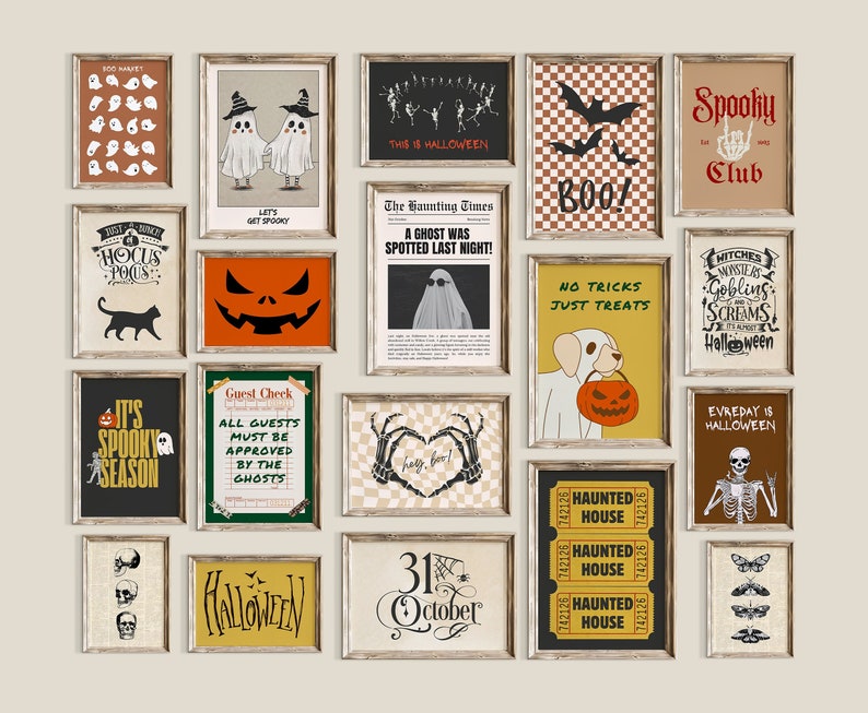 Spooky Cute Halloween Print Set of 35, Retro Halloween Posters ...
