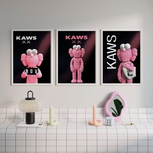 Pink KAWS Figure Printable Wall Art, Set of 3 Prints, Hypebeast Figures ...