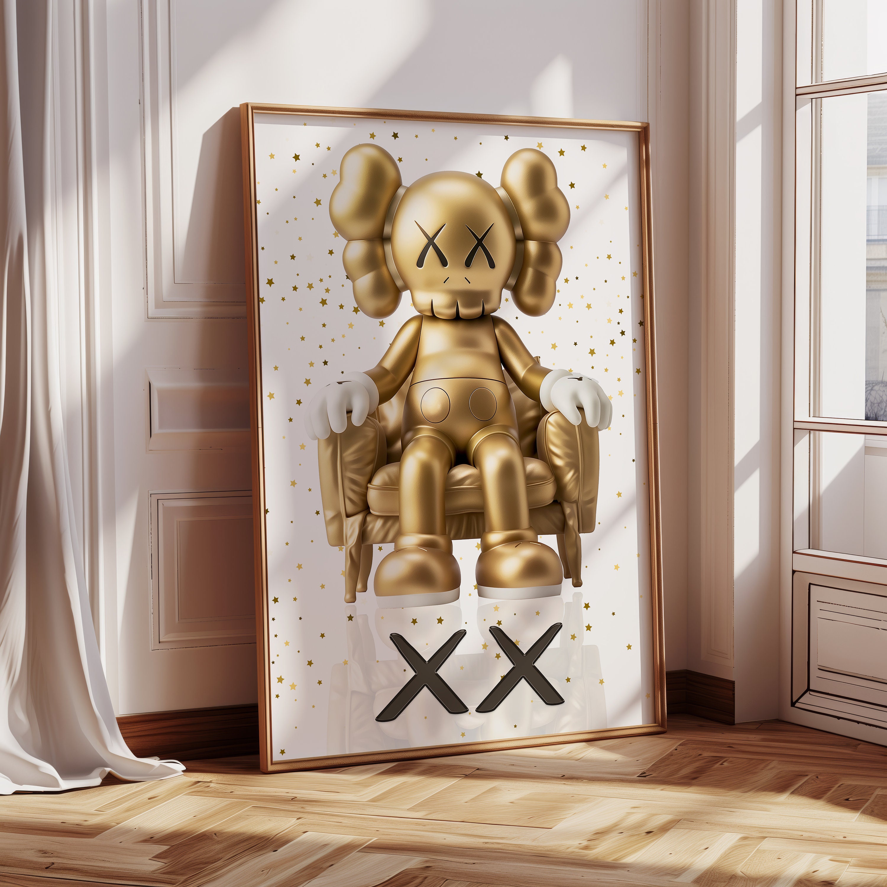 Gold KAWS Figure Printable Wall Art, Set of 3 Prints, Hypebeast Figures ...