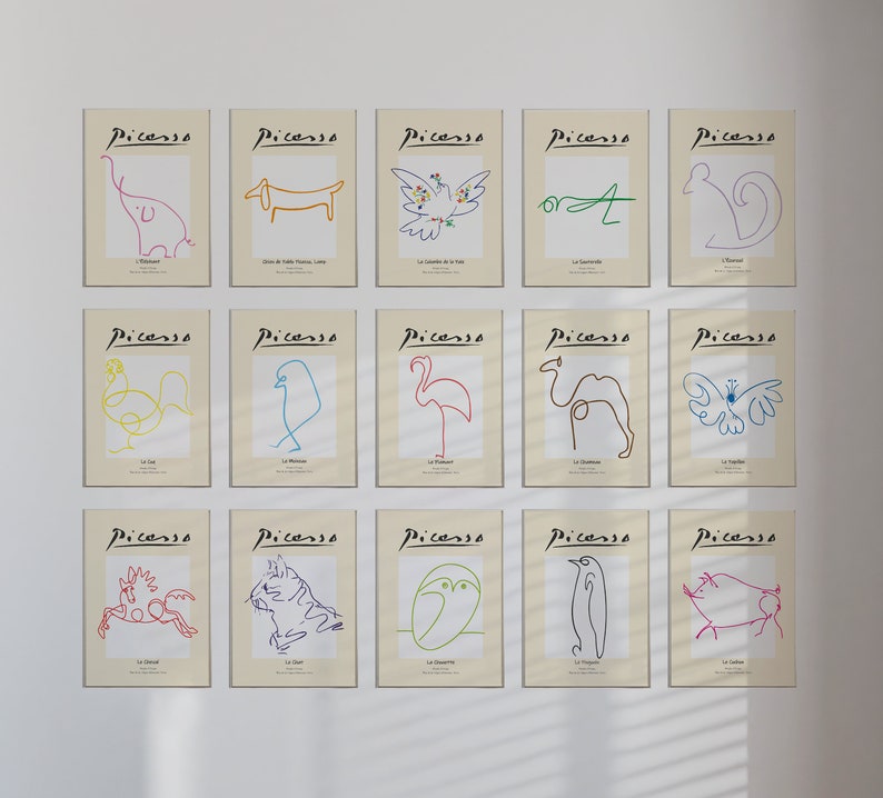 Picasso Animal Line Art Prints, Colorful Abstract Wall Decor (digital ...