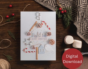 Printable Christmas Card Cute Foldable Christmas Card Blank - Etsy