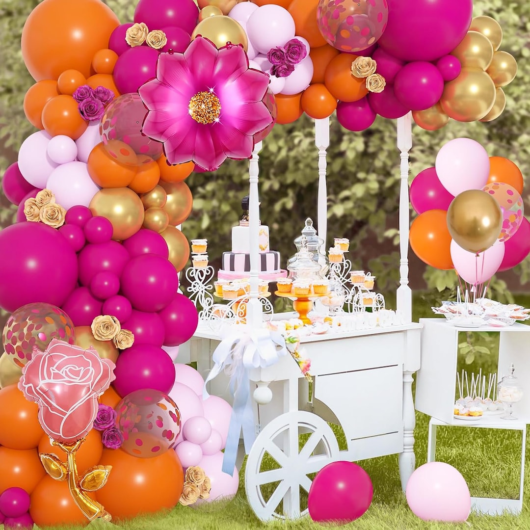 175pcs Hot Pink and Orange Balloons Arch Garland Kit, Pink and Orange ...