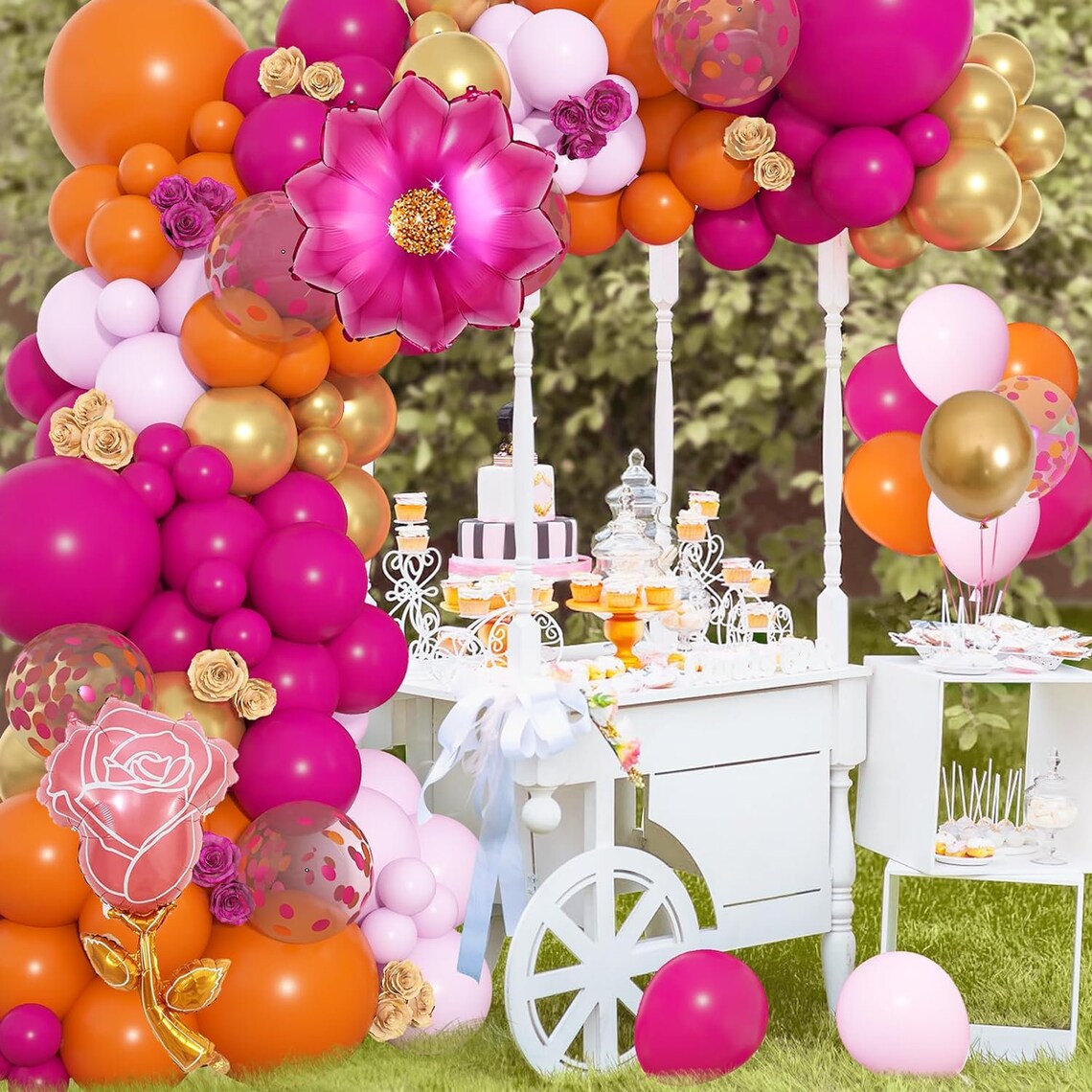 175pcs Hot Pink and Orange Balloons Arch Garland Kit, Pink and Orange ...
