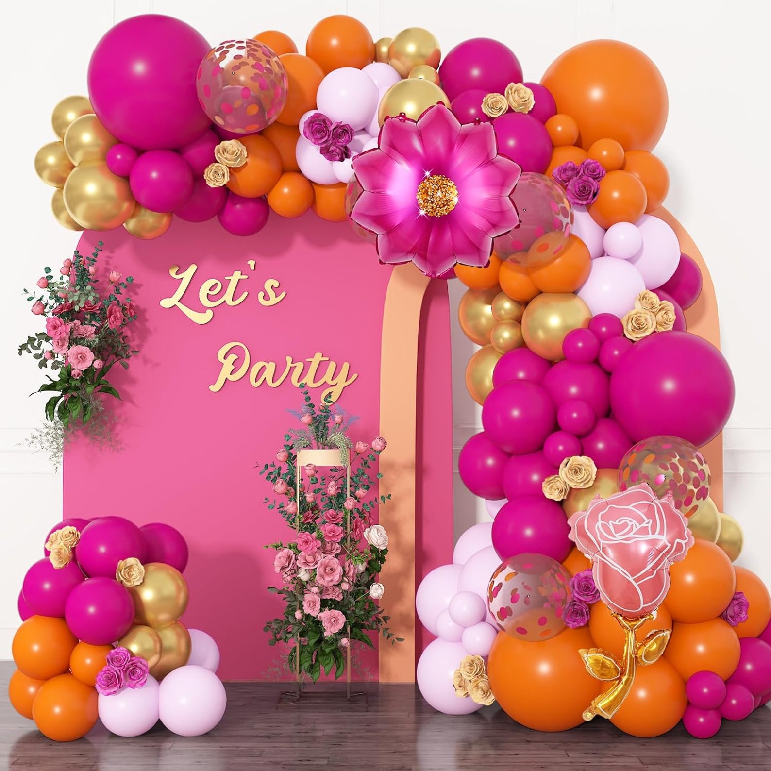 175pcs Hot Pink and Orange Balloons Arch Garland Kit, Pink and Orange ...