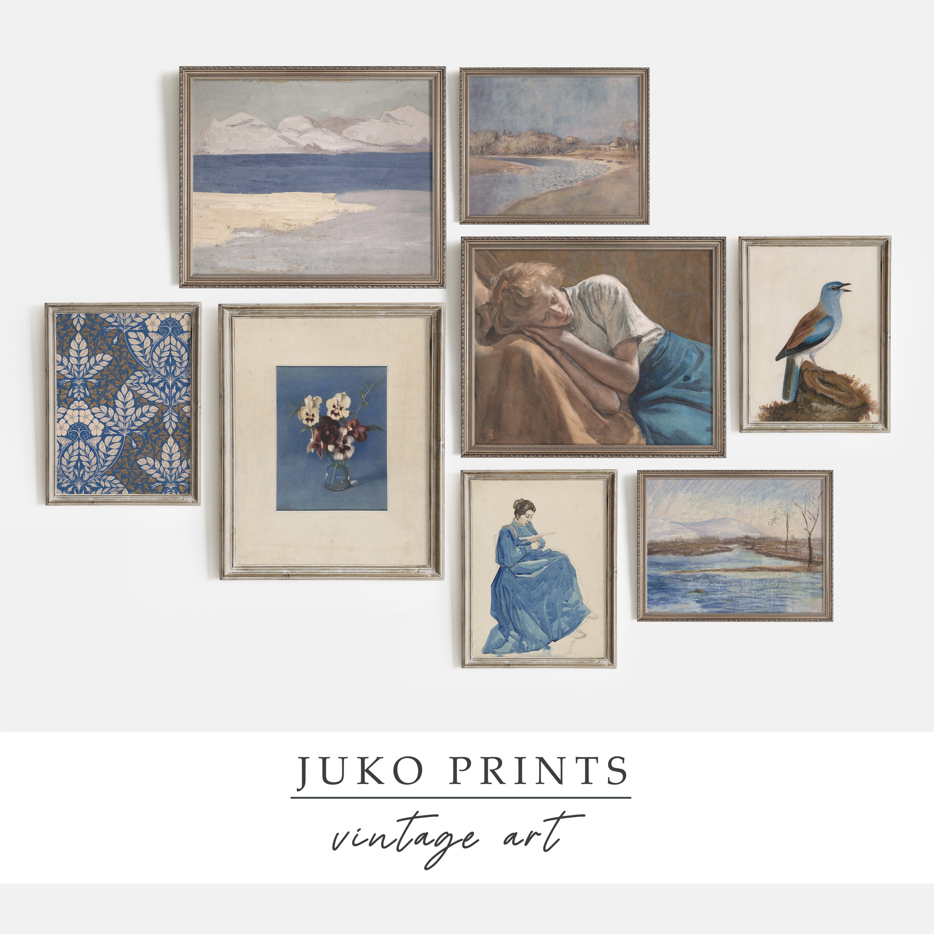Blue Printable Vintage Gallery Wall Art Set Set of 8 eight Prints ...