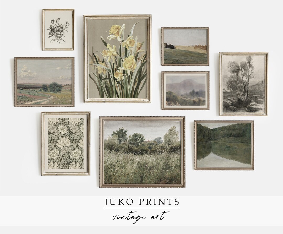 Printable Art Vintage Gallery Wall Set of 9 nine Prints Vintage ...