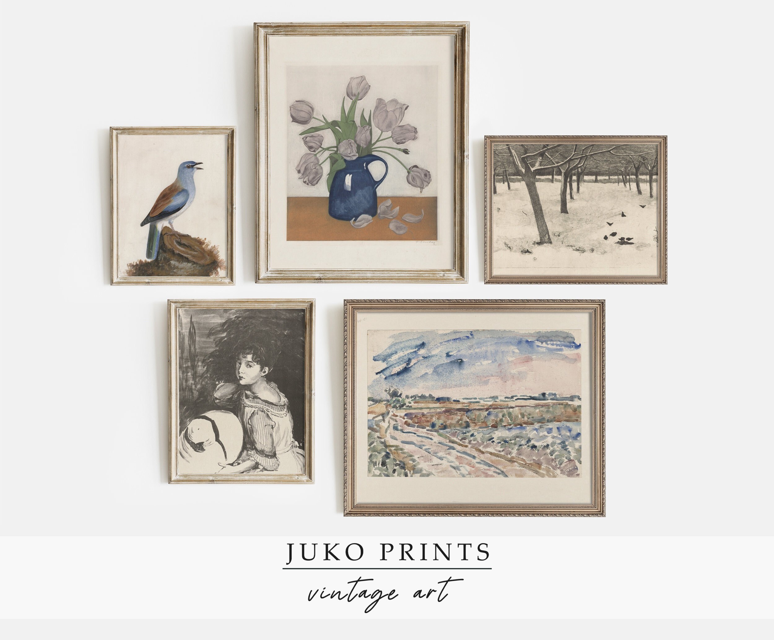 Printable Wall Art Set of 5 five Prints Vintage Paintings for Home ...