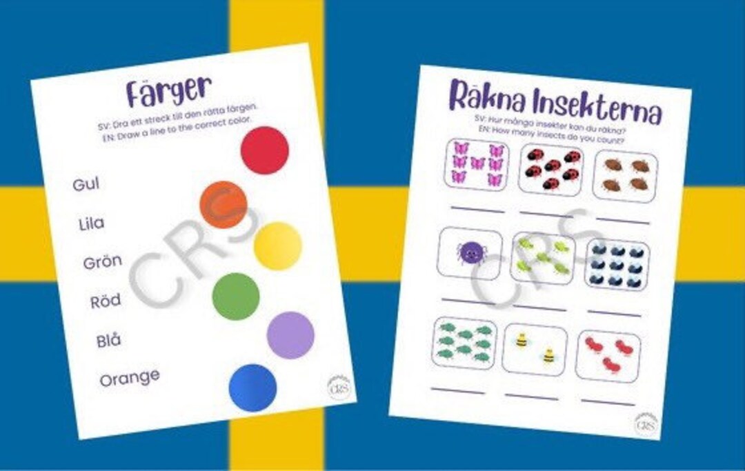 Swedish Language Children's Educational Worksheets Printable - Etsy