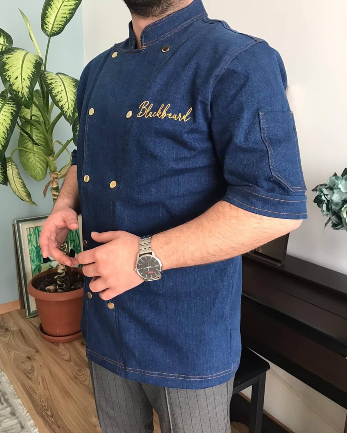 Denim Chef Jacket for Men and Women Personalized Chef Coat Short ...