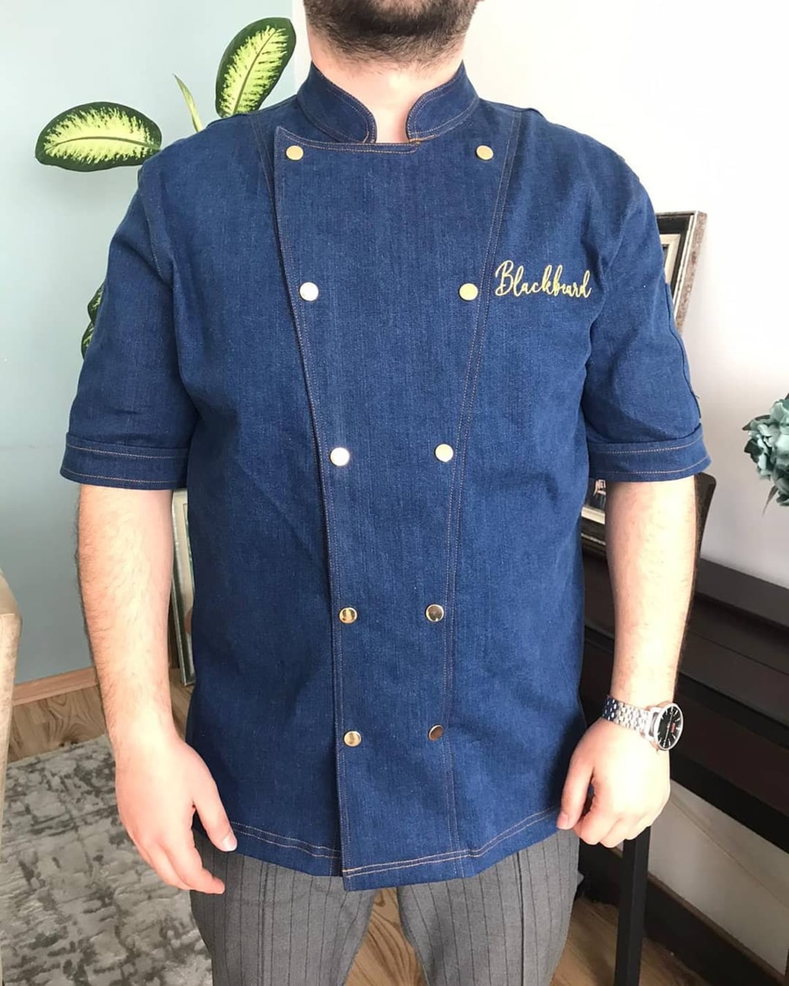 Denim Chef Jacket for Men and Women Personalized Chef Coat Short ...