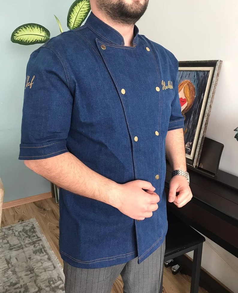 Denim Chef Jacket for Men and Women Personalized Chef Coat Short ...