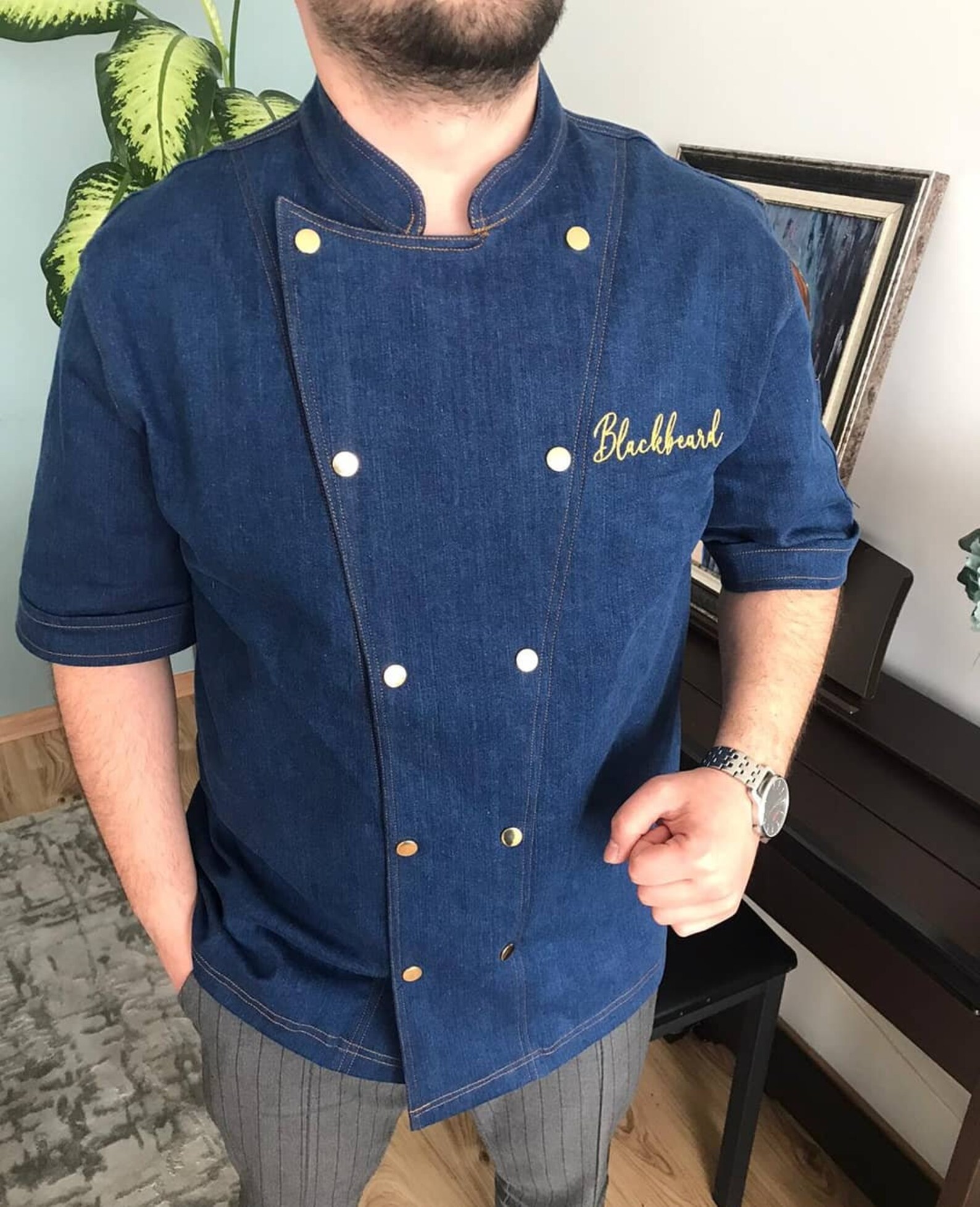 Denim Chef Jacket for Men and Women Personalized Chef Coat Short ...