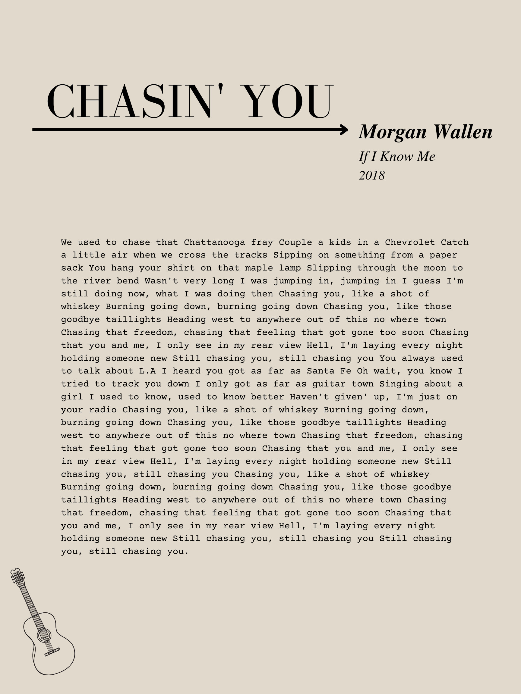 Chasin' You Lyric Poster - Etsy