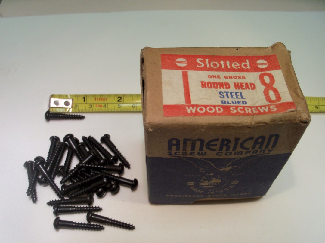 Blued Steel Slotted Round Head Wood Screw 8 X 1 NEW VINTAGE 1950's Made ...