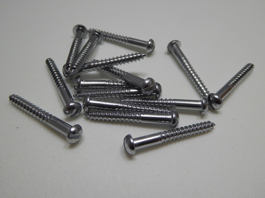 Chrome Plated Brass Round Head Slotted Wood Screw Narrow Head #6 X 1 ...